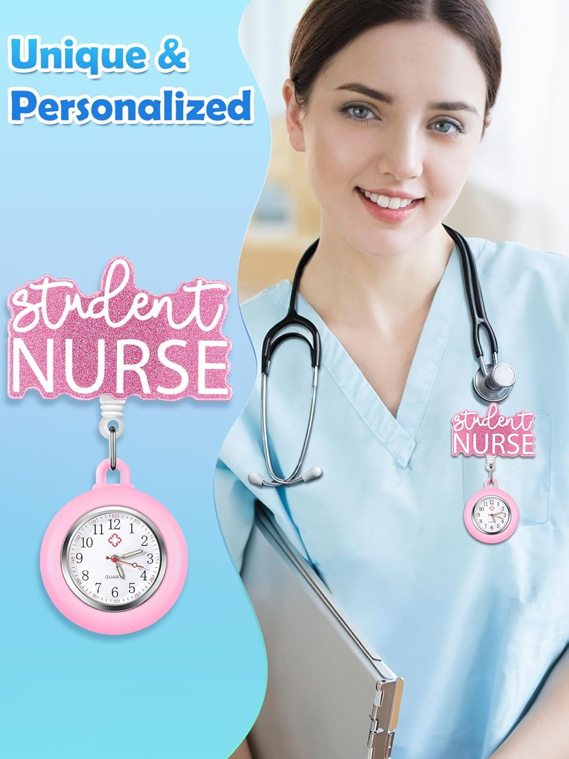 QIHE-Nurse Pocket Watch Nursing Badge Fob with Second Hand ...