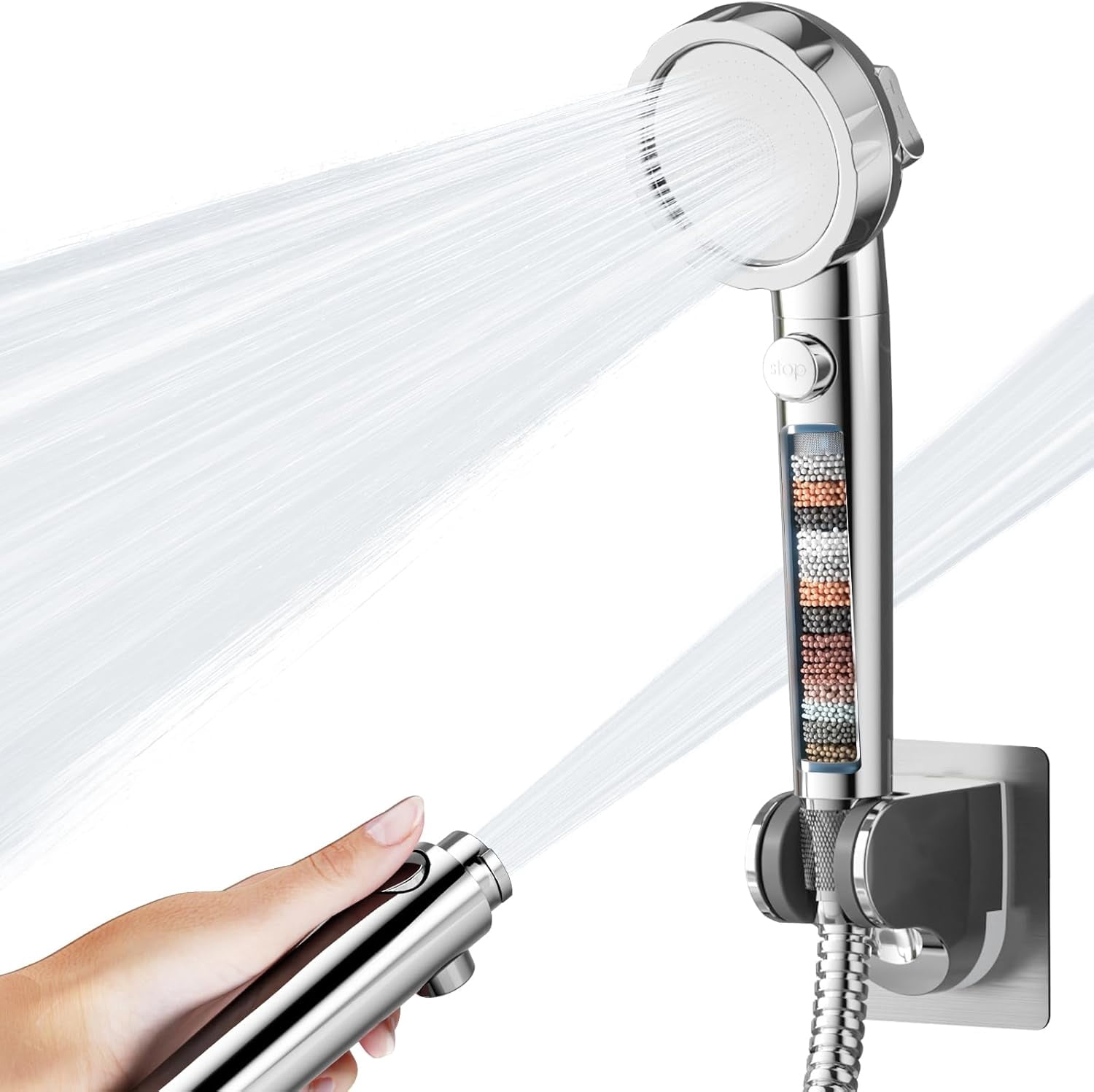 QIHE-On/Off Pause Camper Shower Head with Filters, Detachable Shower ...