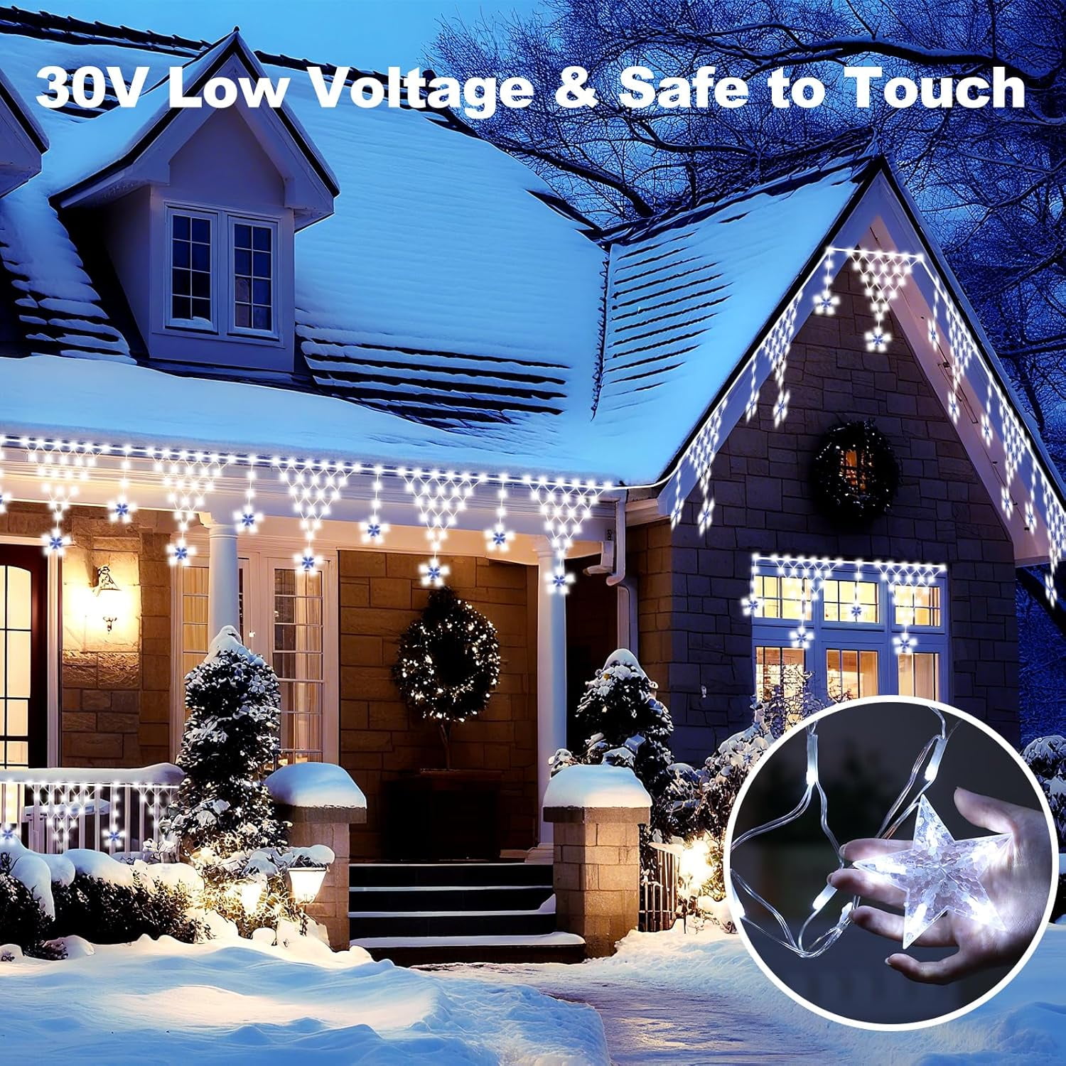 QIHE-Outdoor Christmas String Lights Waterproof, 218 LED 13.8FT Curtain ...