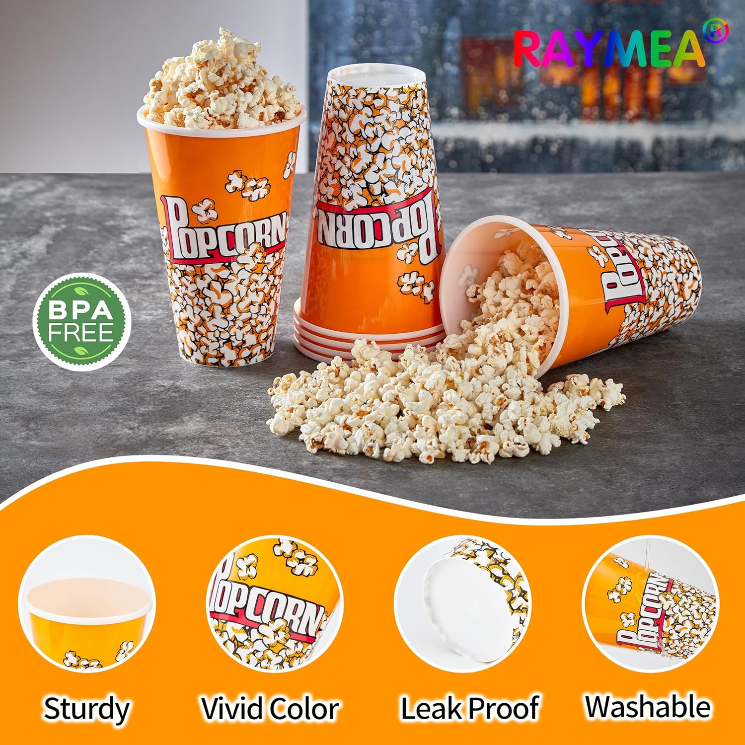 QIHE-Plastic Popcorn Containers Retro Style Small Reusable Popcorn ...