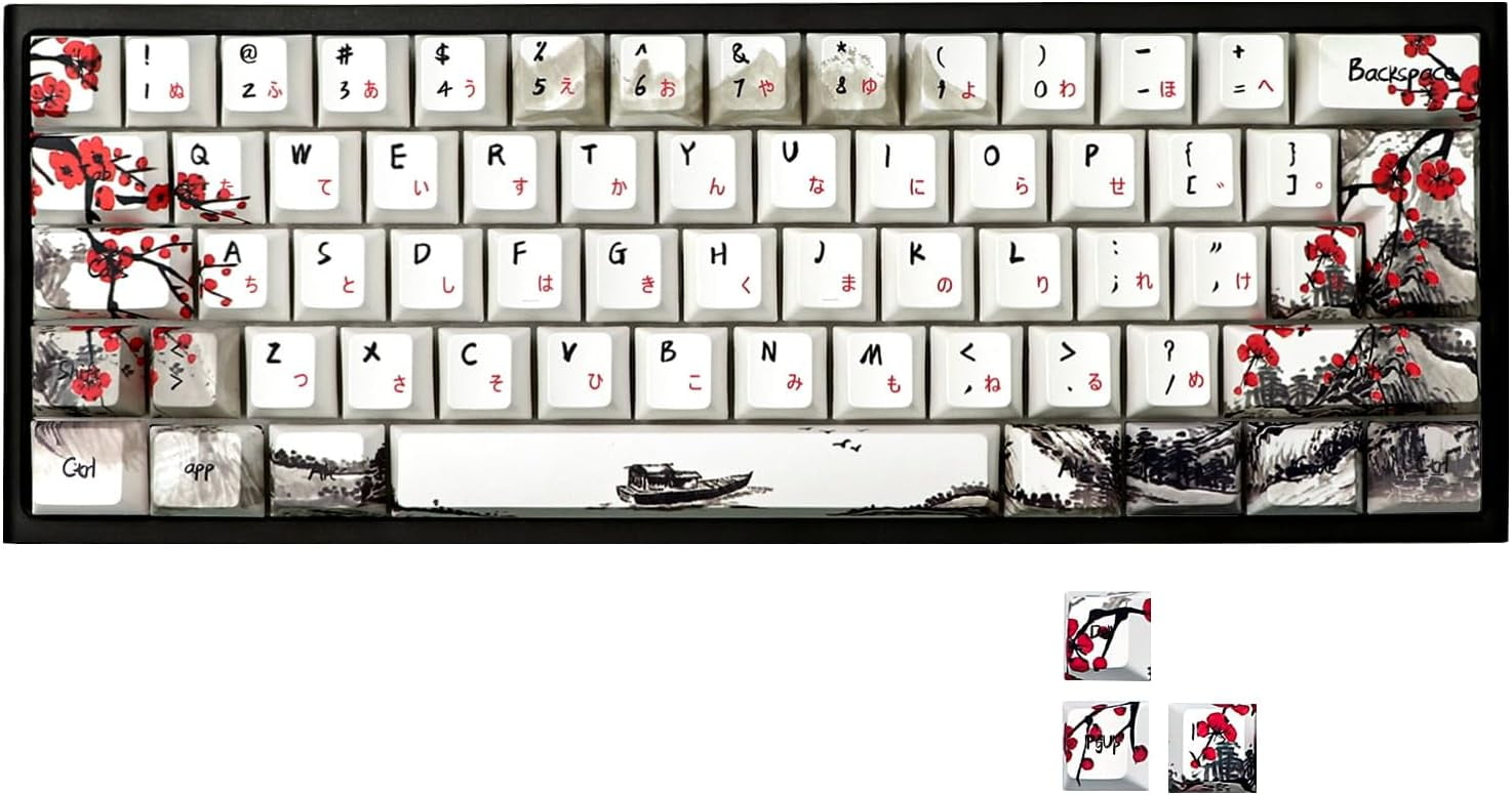 QIHE-Plum Blosoom Key Caps Japanese Keycaps 80 Keys Custom Keycap Set ...