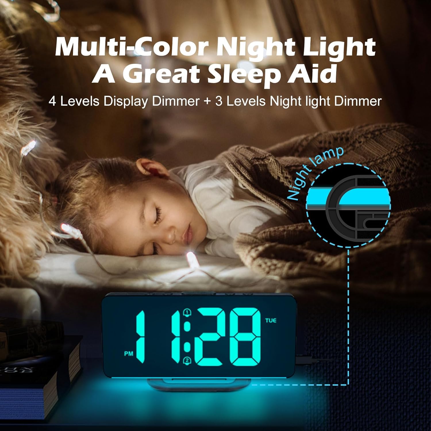 QIHE-RGB Digital Alarm Clock, Color Changing Mood Light with 10 Colors ...