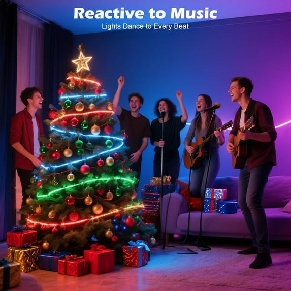 QIHE-RGB Music Sync LED Neon Rope Light, 10ft Flexible Color Changing ...