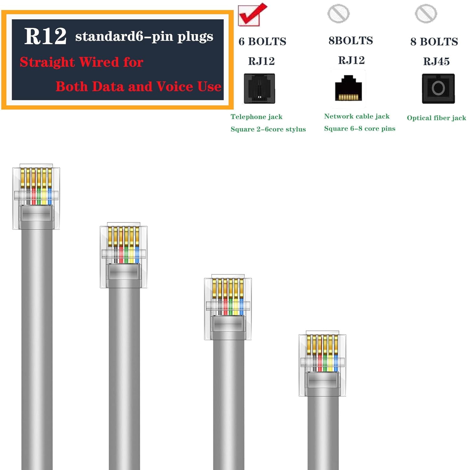QIHE-RJ12 Cable Phone Cord RJ12 6P6C Male to Male Straight Wired for ...