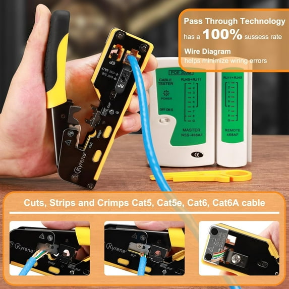 QIHE-RJ45 Crimp Tool Kit, Ethernet Crimping Tool Kit for RJ45 Pass ...