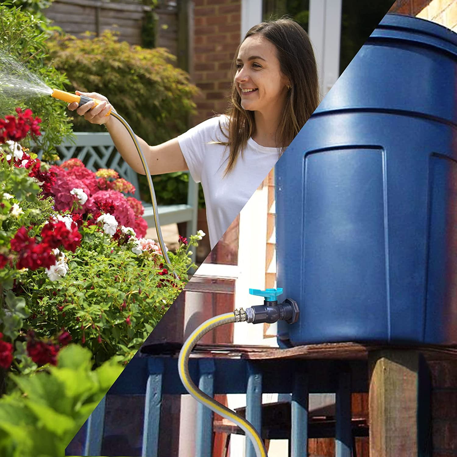 QIHE-Rain Barrel Spigot PVC Faucet Kit Water Diverter Kit with Bulkhead ...