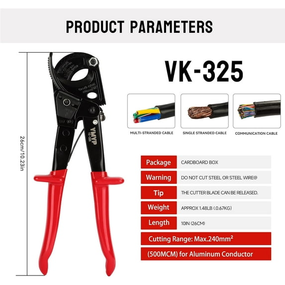 QIHE-Ratchet Cable Wire Cutter - Heavy Duty Aluminum Copper Ratchet ...