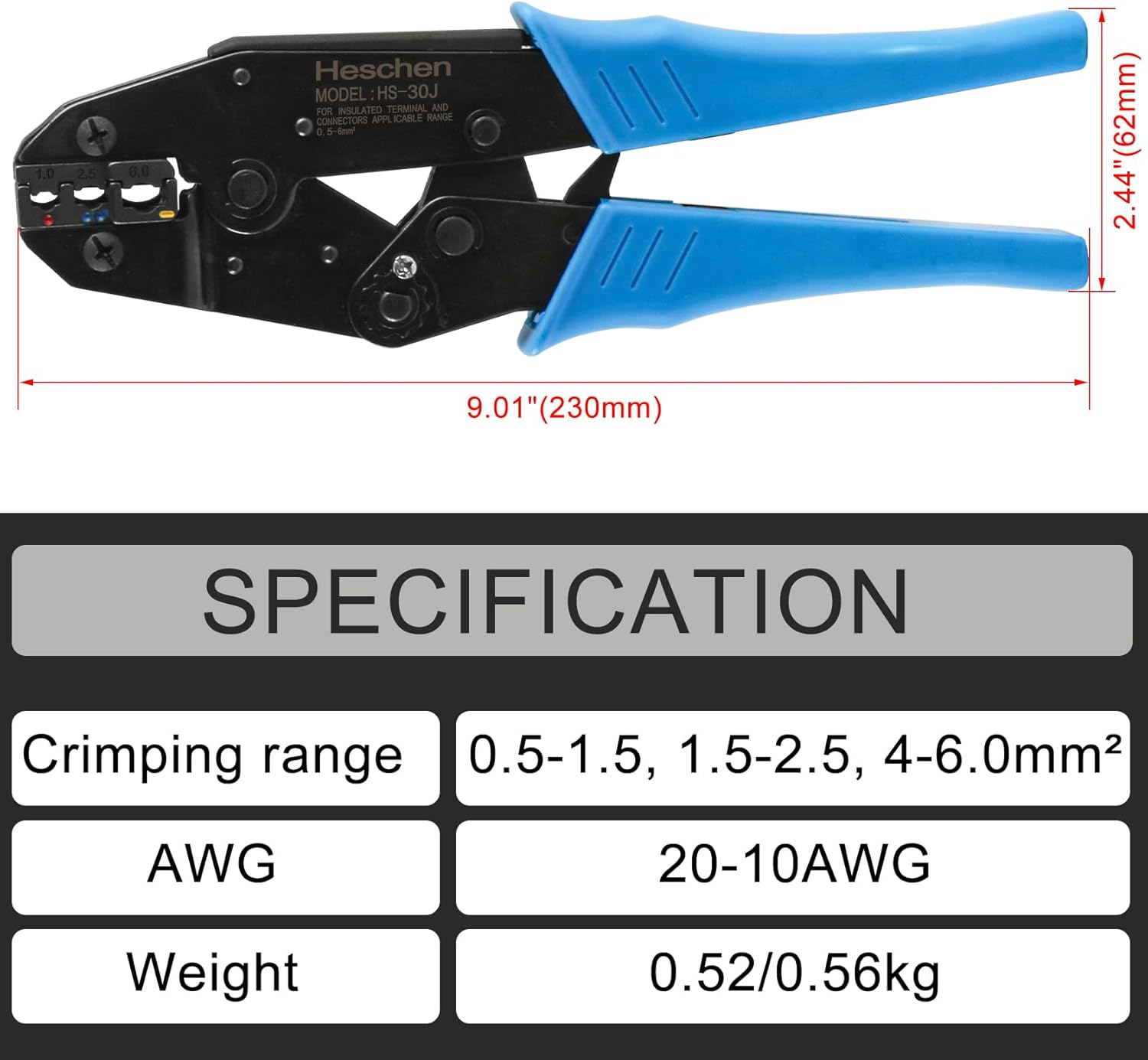 QIHE-Ratchet Crimper Plier, HS-30J, Insulated Cable Terminals Crimping ...