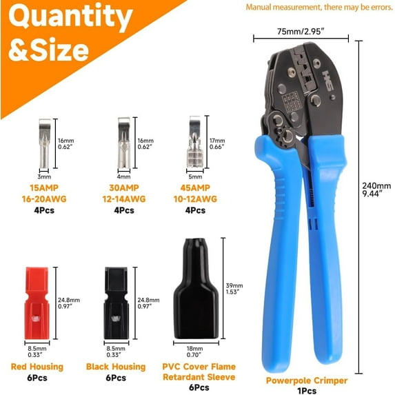 QIHE-Ratchet Powerpole Crimping Tool 31Pcs Kit with 15A 30A 45A Power ...