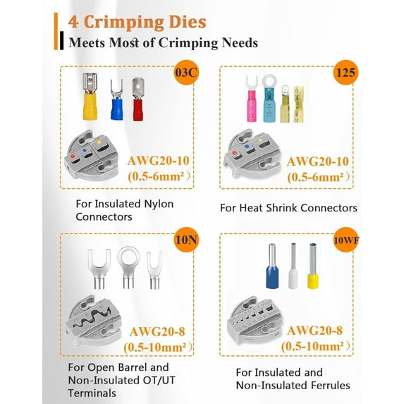 QIHE-Ratcheting Crimping Tool Kit 5PCS - Quick-Change Jaws for Heat ...