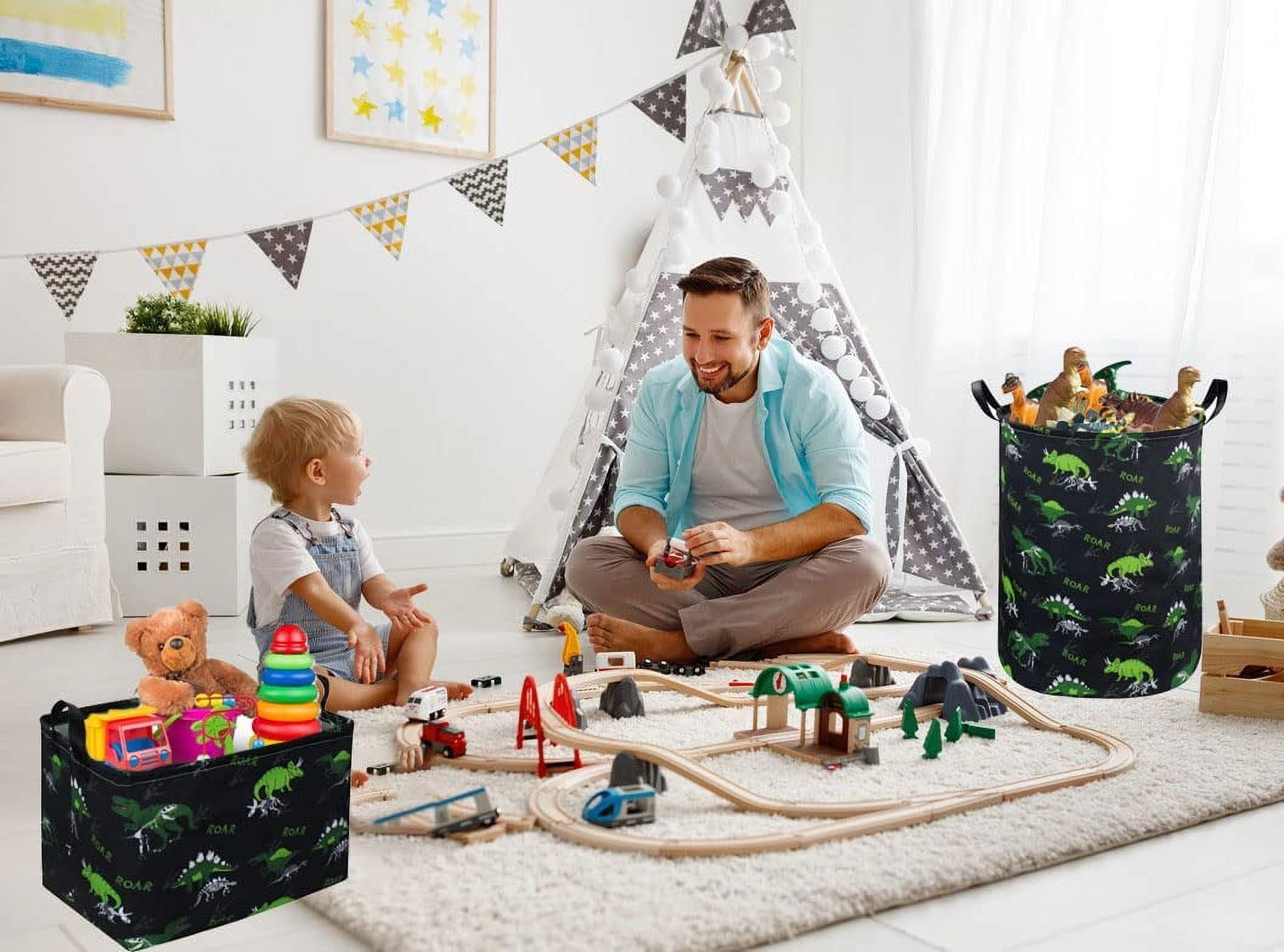 QIHE-Rectangular Dinosaur Basket,Dinosaur Bins for Boys with Handles ...