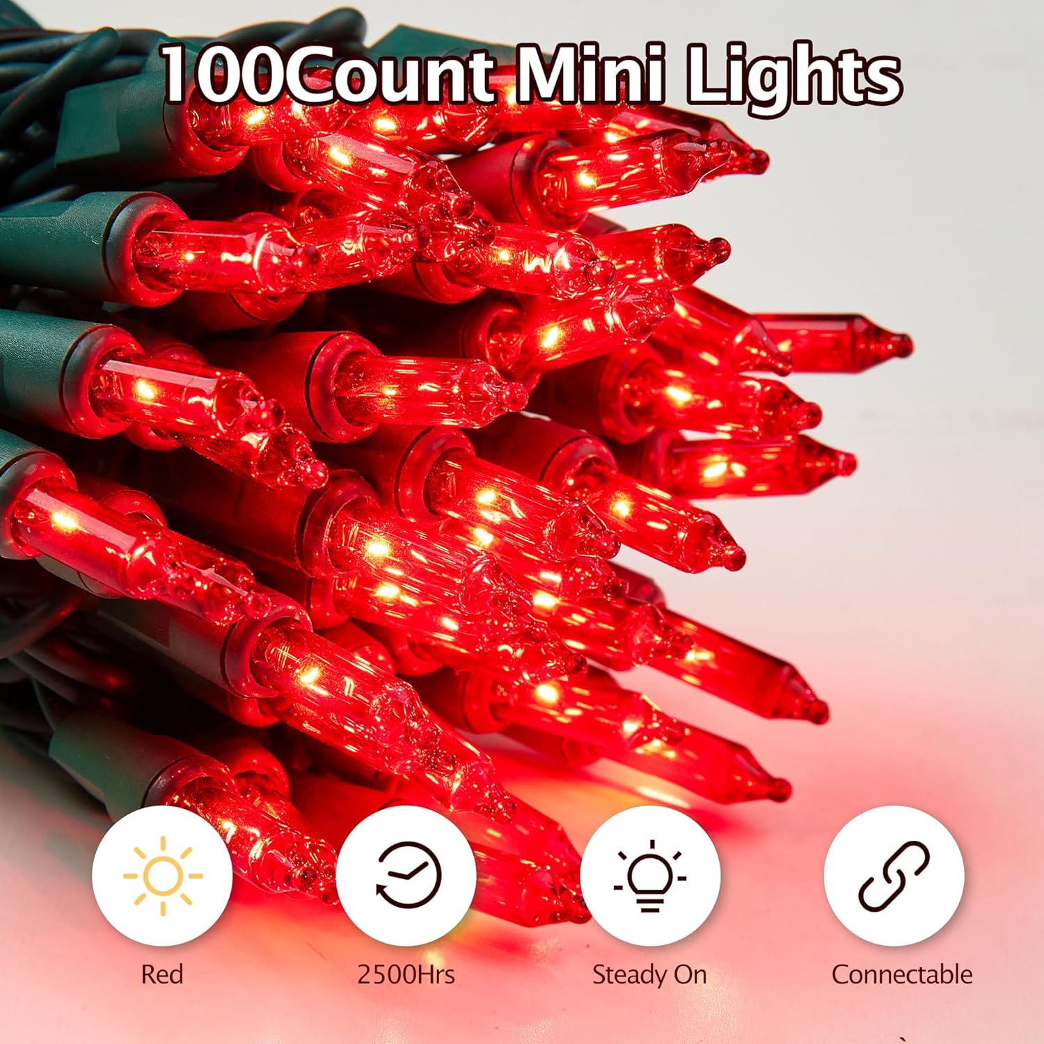 QIHE-Red Christmas Lights - 100 Count Incandescent Lights with Green ...