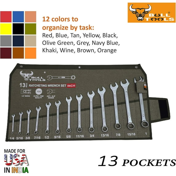 QIHE-Roll Up Tool Bag Organizer 16 Pockets Metric & SAE Wrench ...