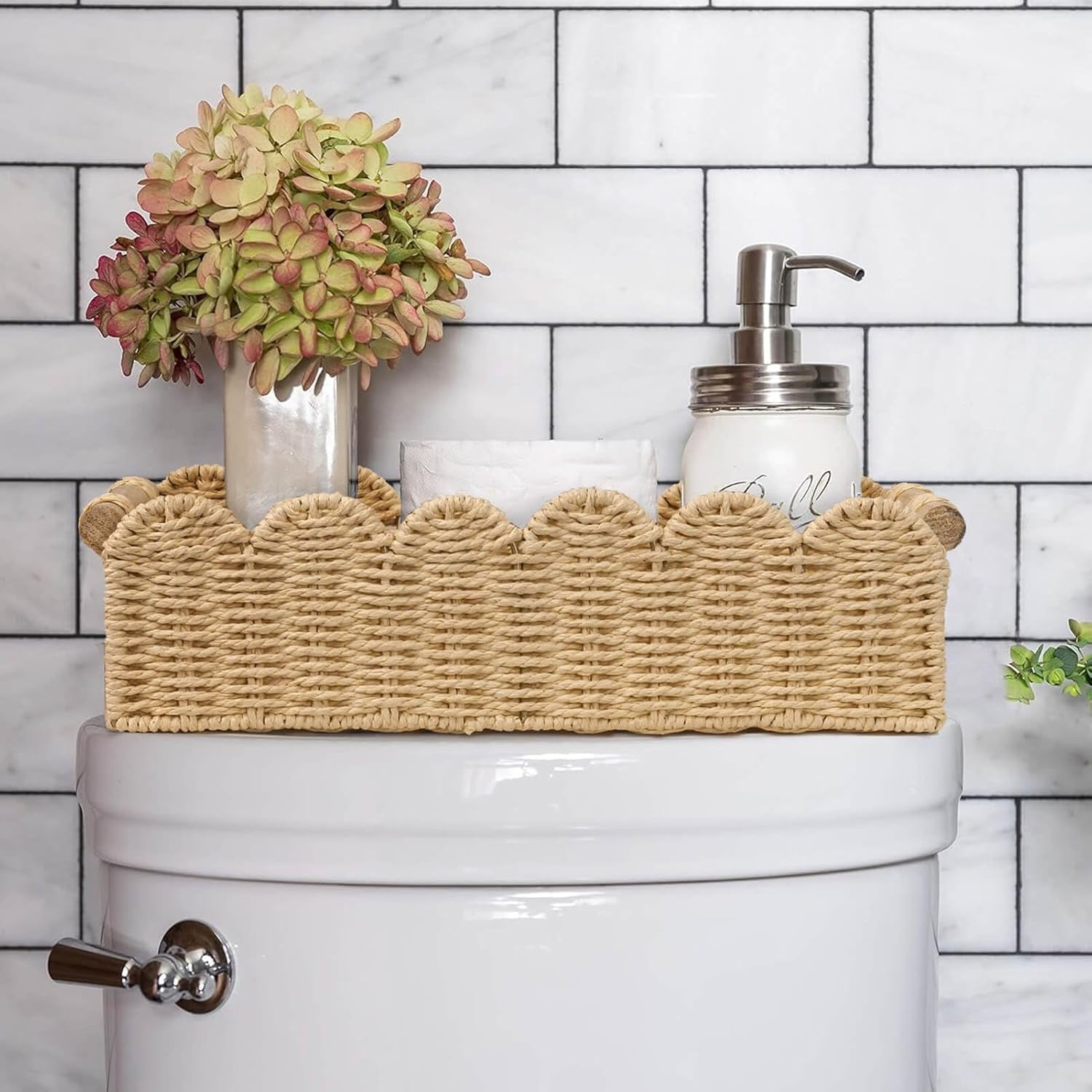 QIHE-Scalloped Edge Toilet Paper Storage Basket, Living Room Home Cozy ...