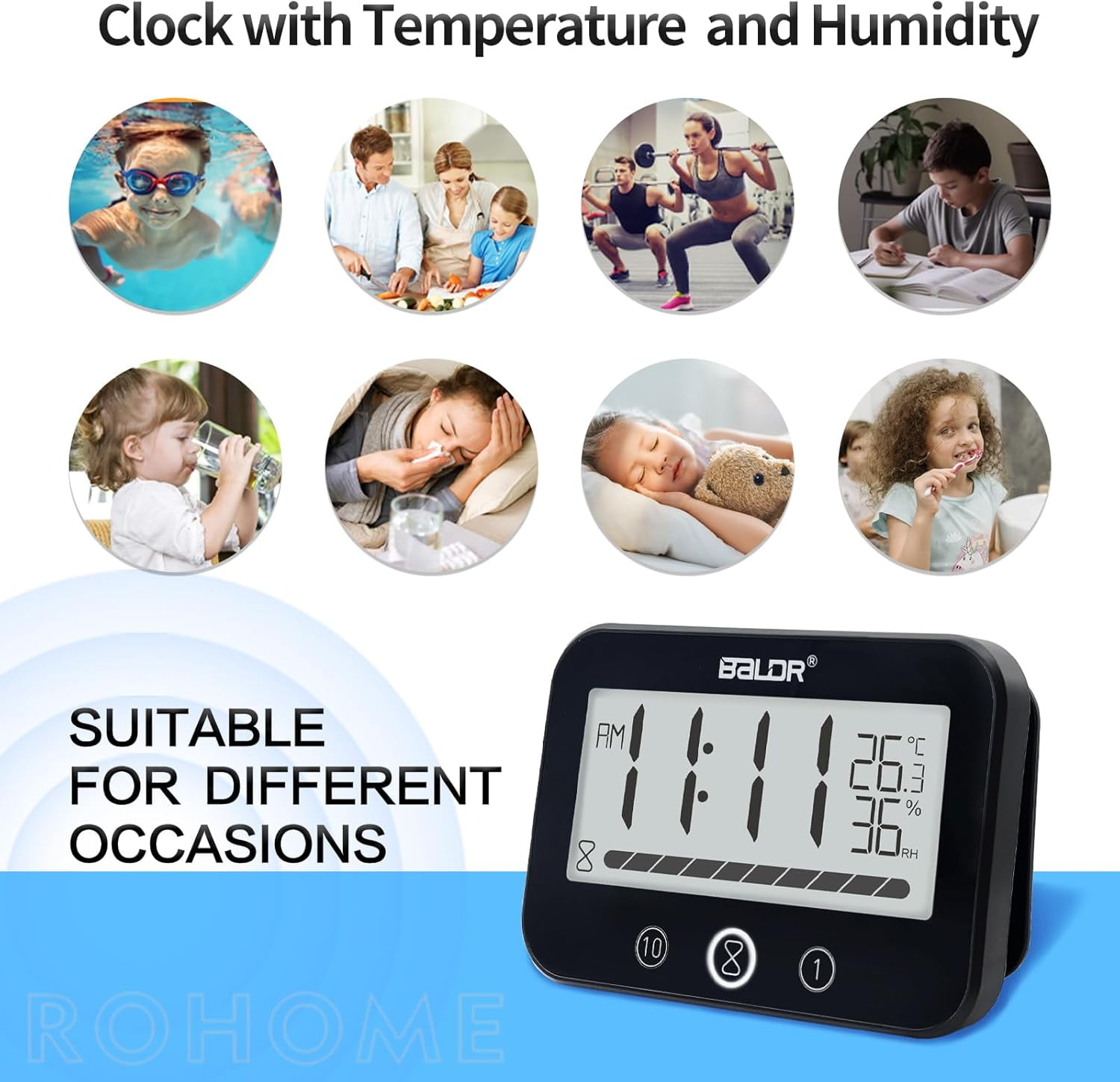 QIHE-Shower Clock with Timer, Waterproof Large Display Digital Bathroom ...
