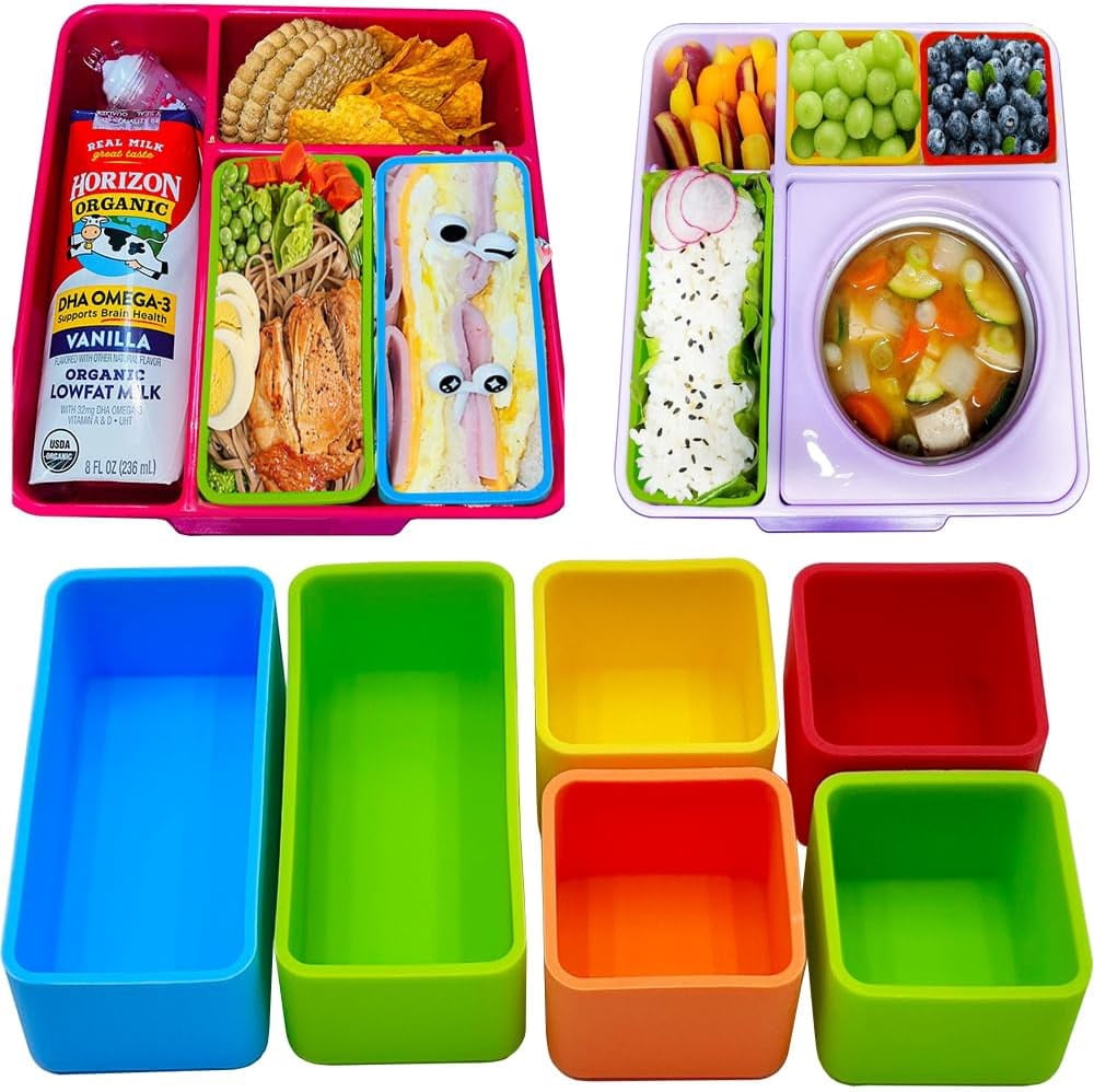 QIHE-Silicone Bento Lunch Boxes Dividers Set, Reusable Thicked Bento ...