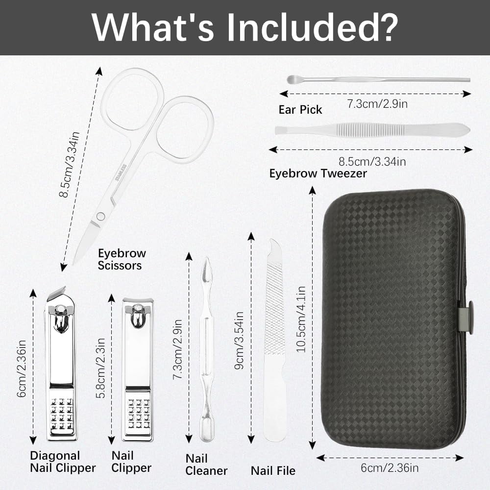 QIHE-Silver Manicure Set, Nail Clipper Set 7 in 1 Manicure Kit ...