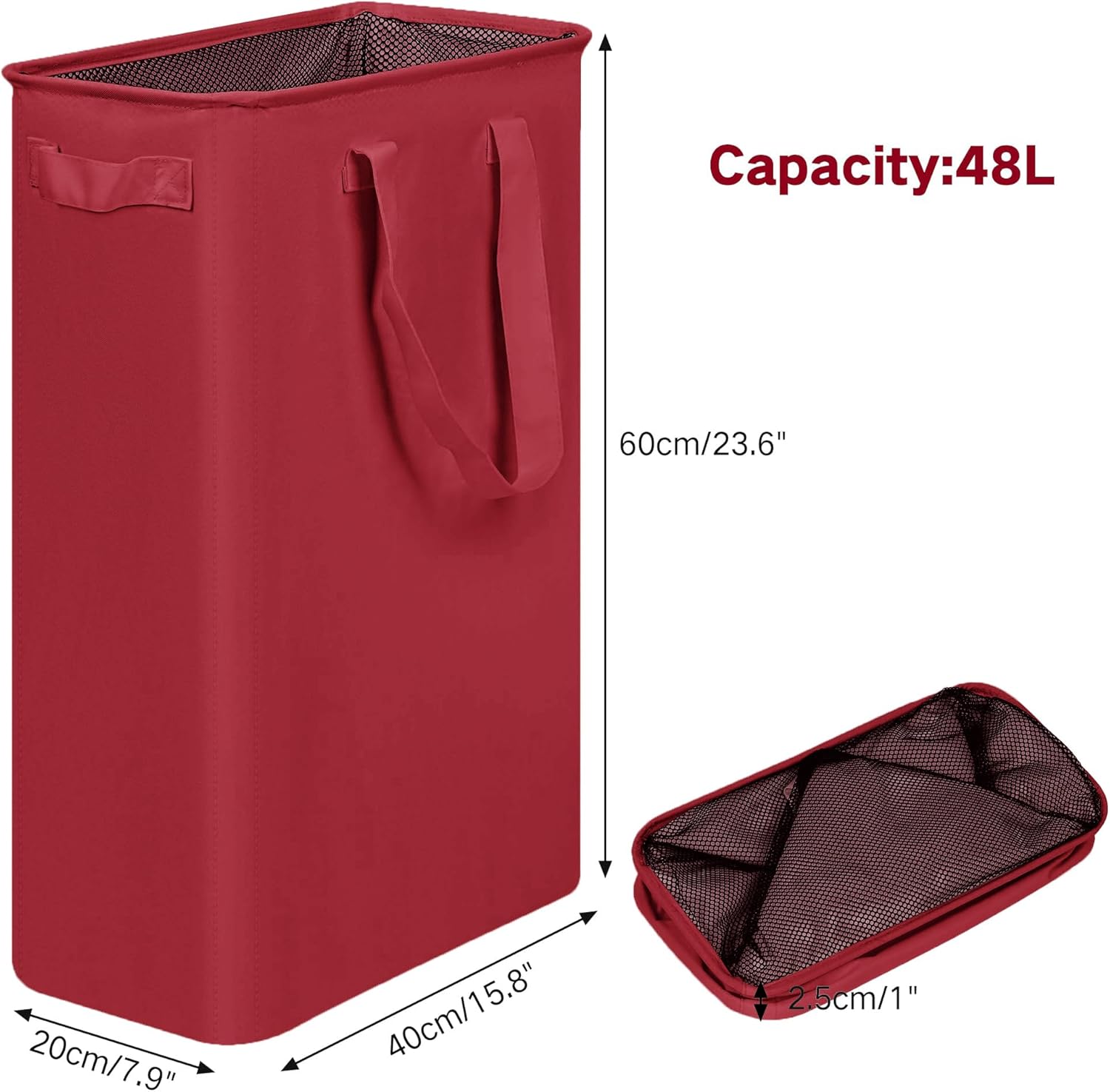 QIHE-Slim Laundry Basket, Narrow Laundry Hamper with Handles ...