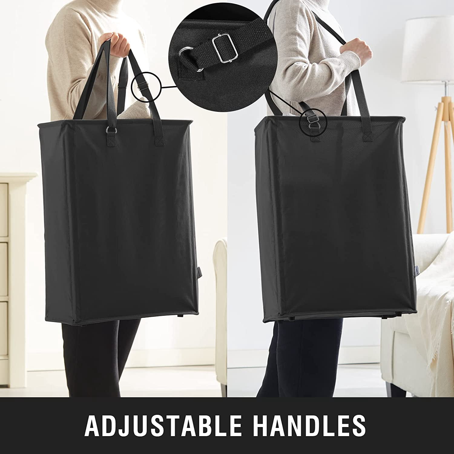 QIHE-Slim Laundry Hamper with Adjustable Long Handles, 45L Small ...