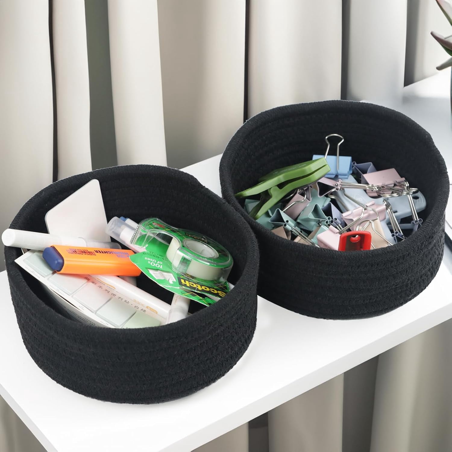 QIHE-Small Basket, Set of 3 Woven Baskets, Cotton Rope Small Baskets ...