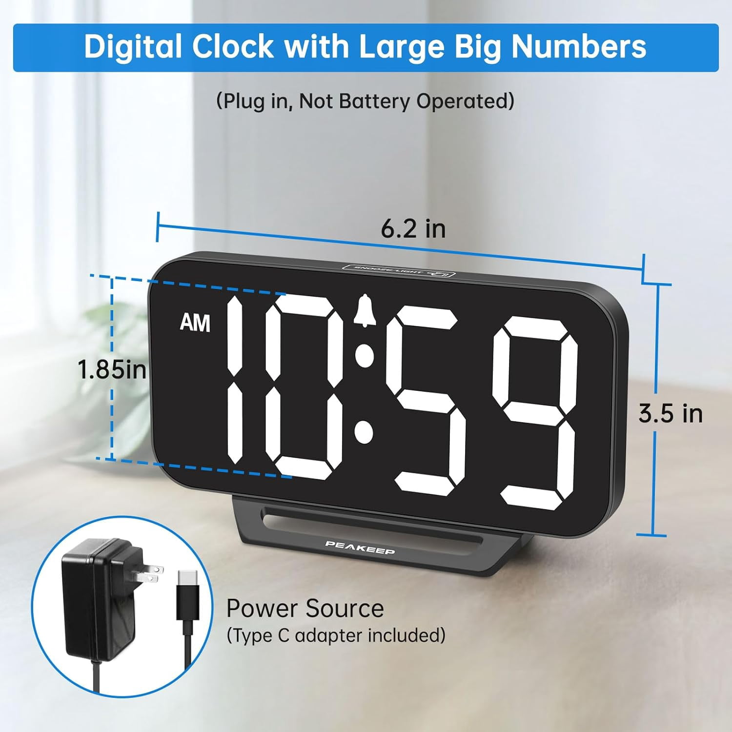 QIHE-Small Digital Alarm Clock for Bedrooms, Loud for Heavy Sleepers ...
