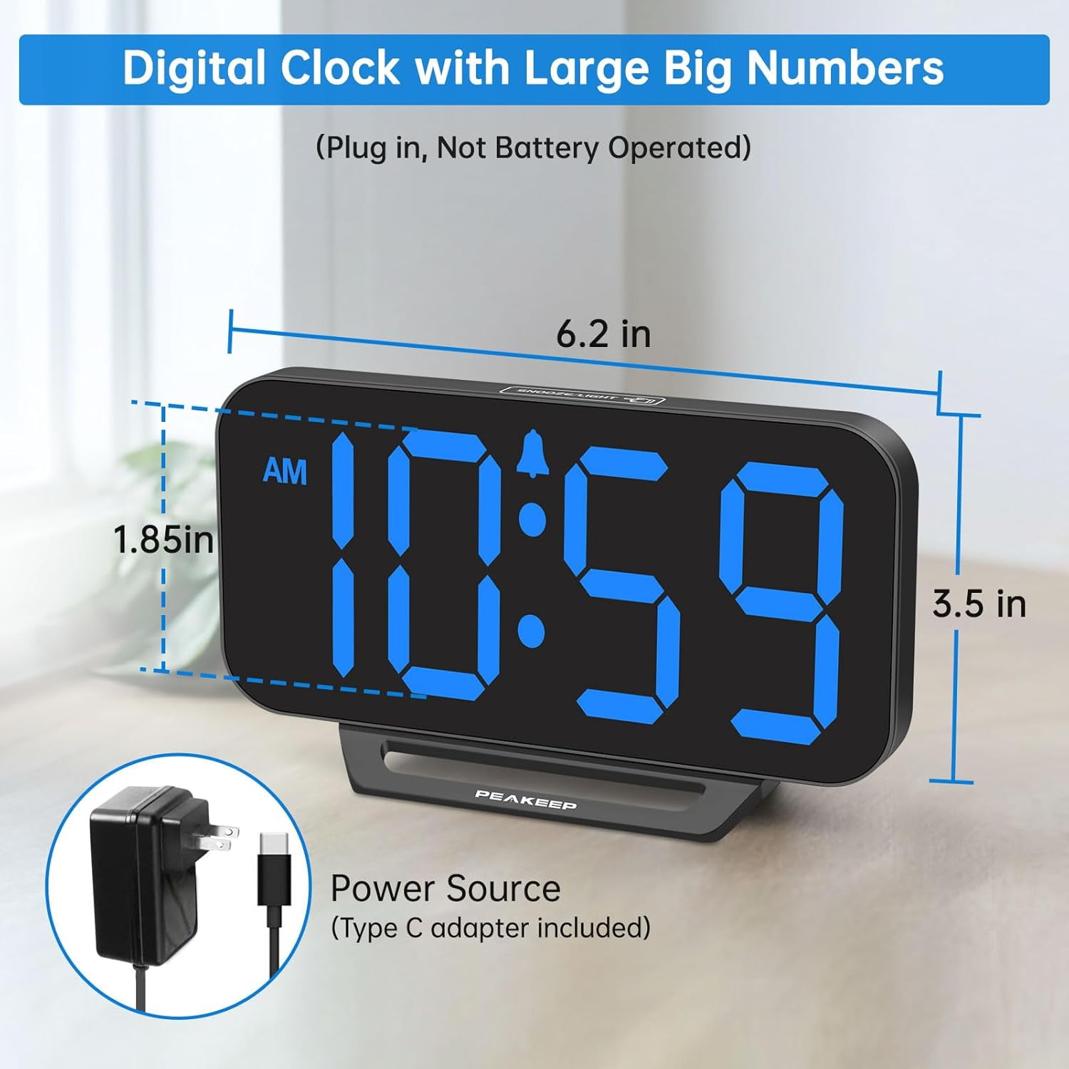 QIHE-Small Digital Alarm Clock for Bedrooms, Loud for Heavy Sleepers ...