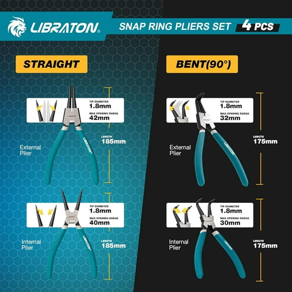 QIHE-Snap Ring Pliers Set, 7-Inch Heavy Duty Internal/External Circlip ...