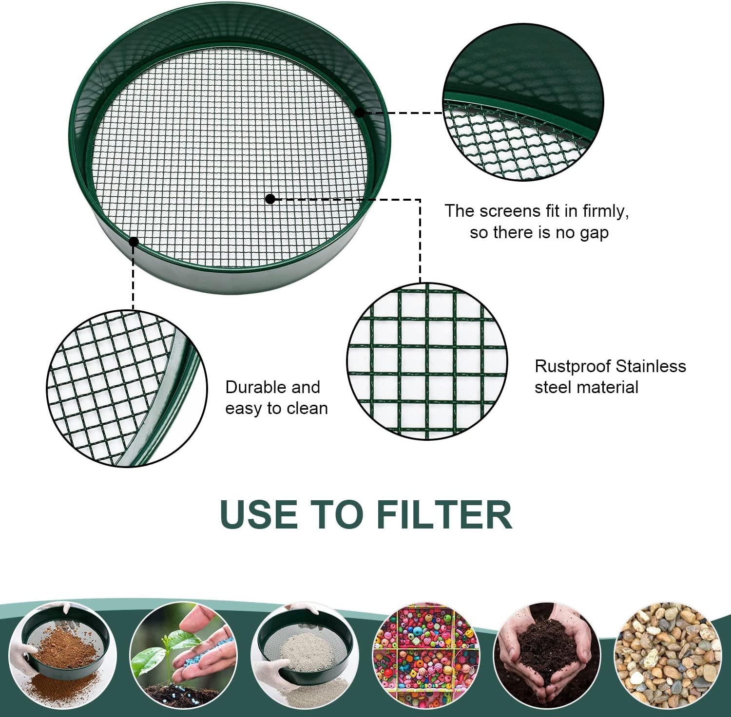 QIHE-Soil Sieve Garden Riddle Sieve 12" Diameter, Fine Mesh Soil Sieve ...