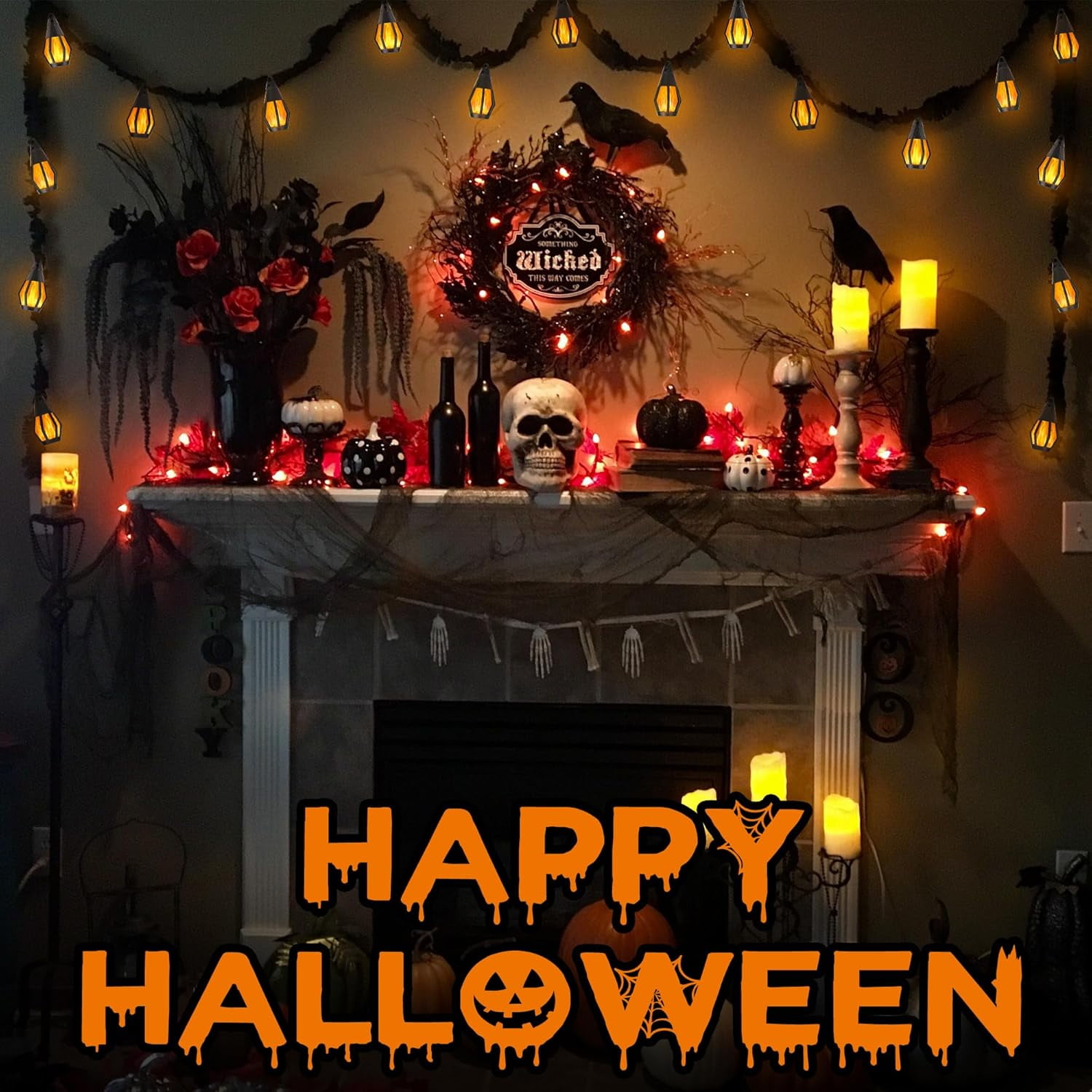 QIHE-Solar Halloween Lights Outdoor, 33Ft Outdoor String Lights with 15 ...