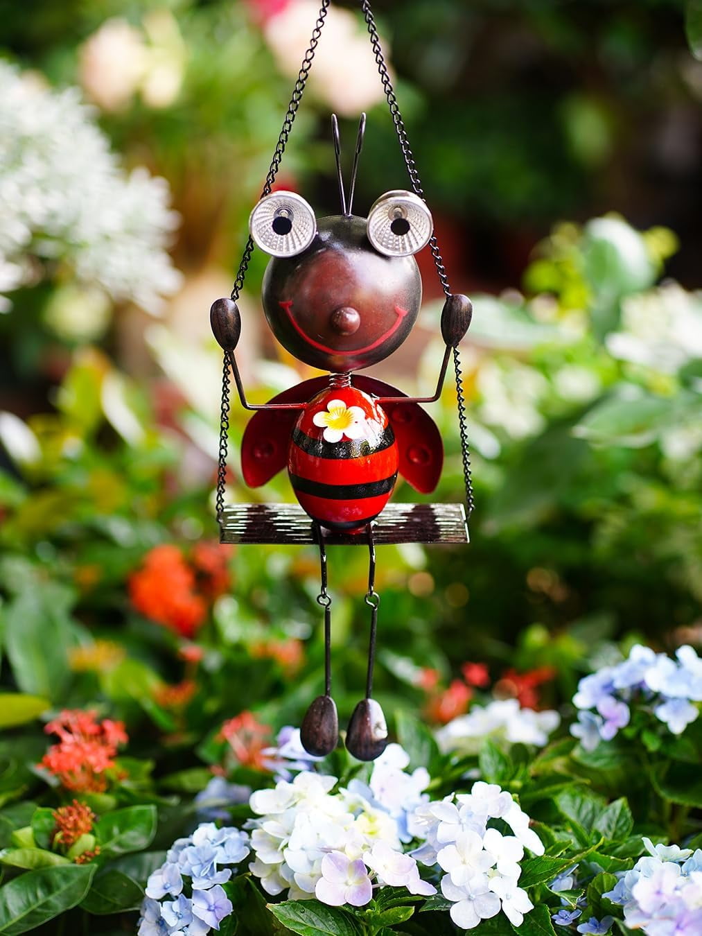 QIHE-Solar Lady Bugs Swing Metal Ladybug Hanging Animal Garden Decor ...