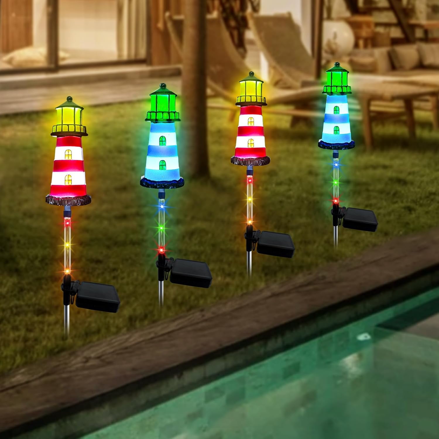 QIHE-Solar Lighthouse Outdoor Decor (2PACK) Ideal for pathway lighting ...