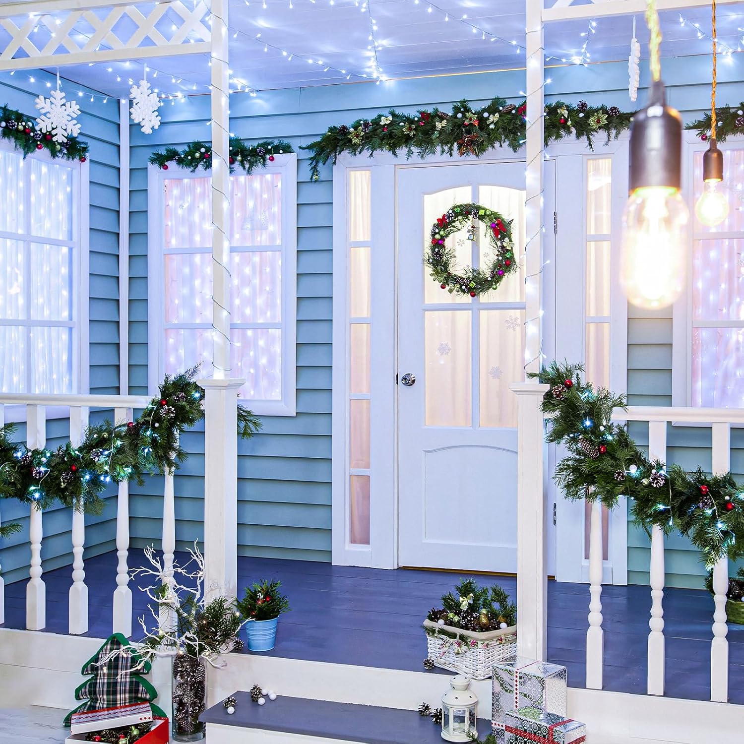 QIHE-Solar String Lights Outdoor, 33FT 100 LED White Solar Lights for ...