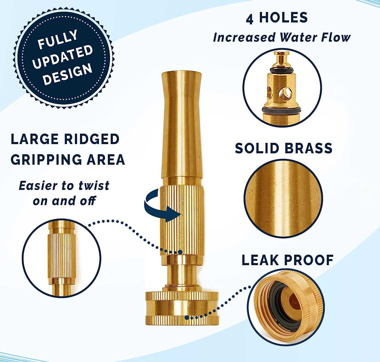 QIHE-Solid Brass Garden Hose Nozzle, Heavy Duty Adjustable Power Spray ...