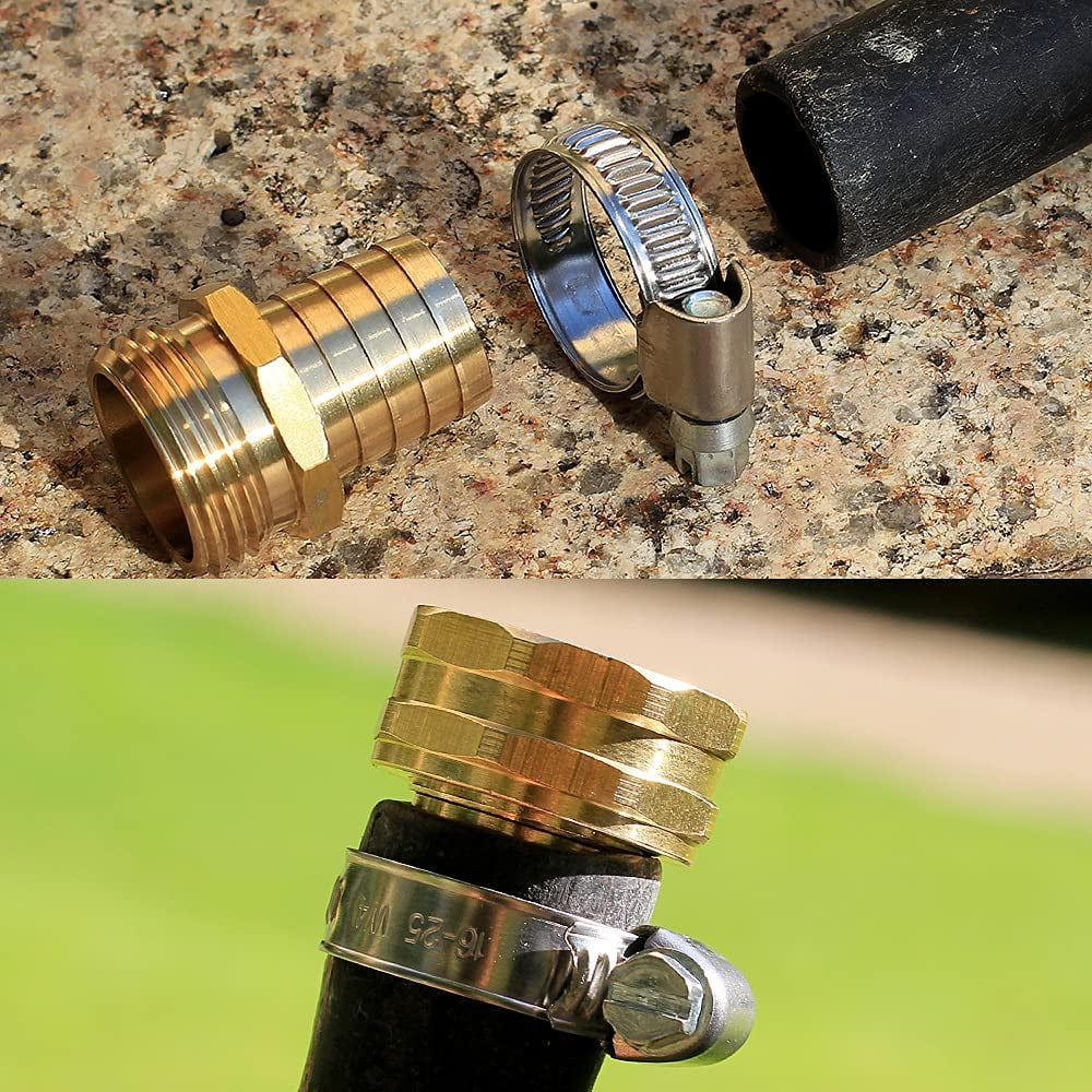 QIHE-Solid Brass Garden Hose Repair kit Connector with Clamps 3/4" Barb ...