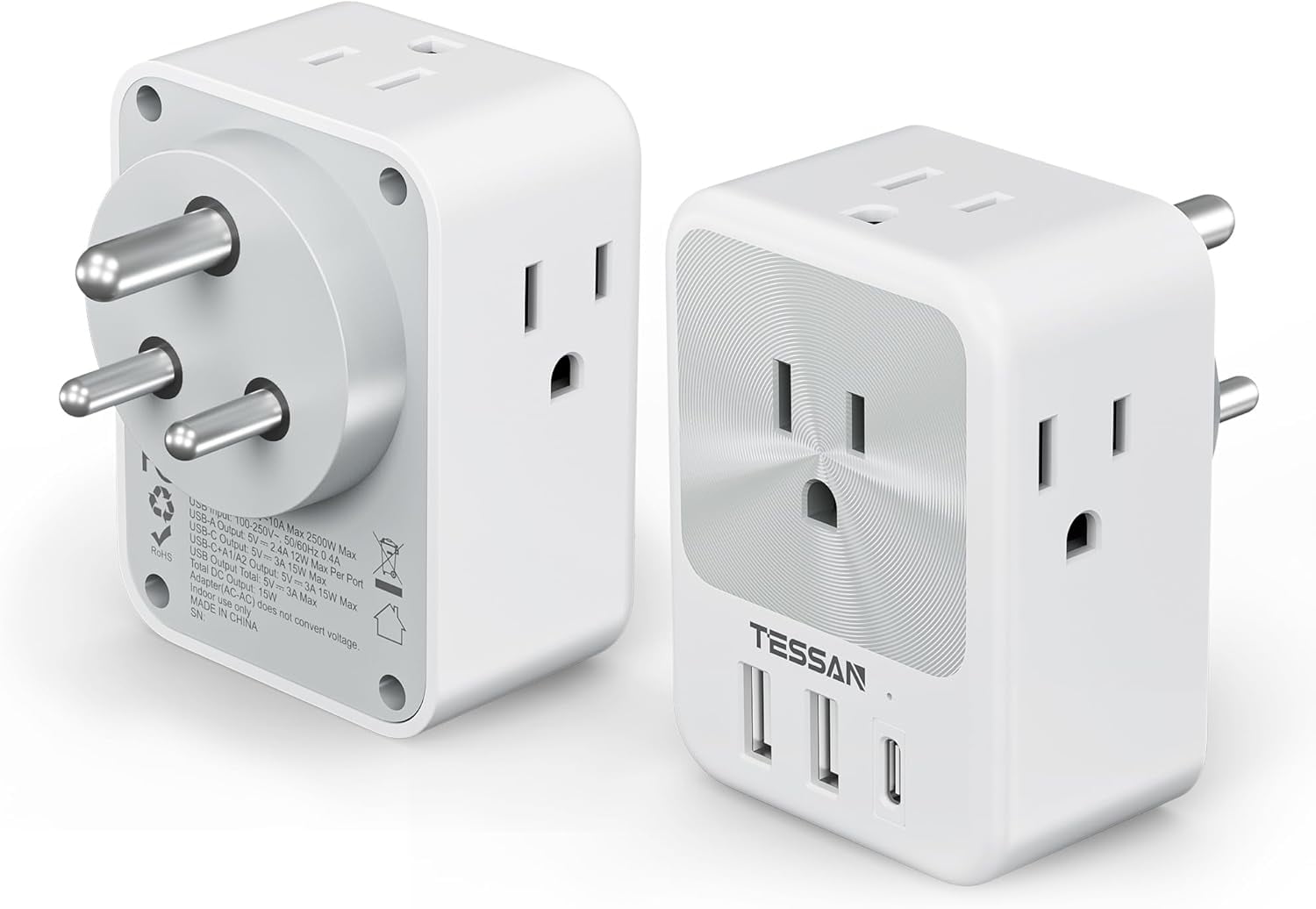 QIHE-South Africa Plug Adapter 2 Pack, Type M Adapter with 4 AC Outlets ...