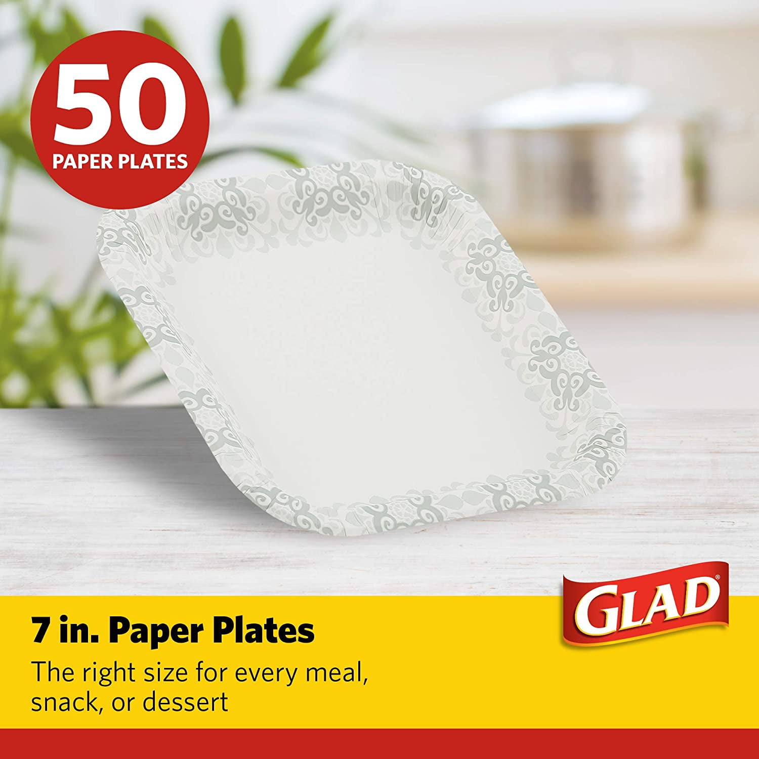 QIHE-Square Disposable Paper Plates, Grey Victorian Pattern - Strong ...