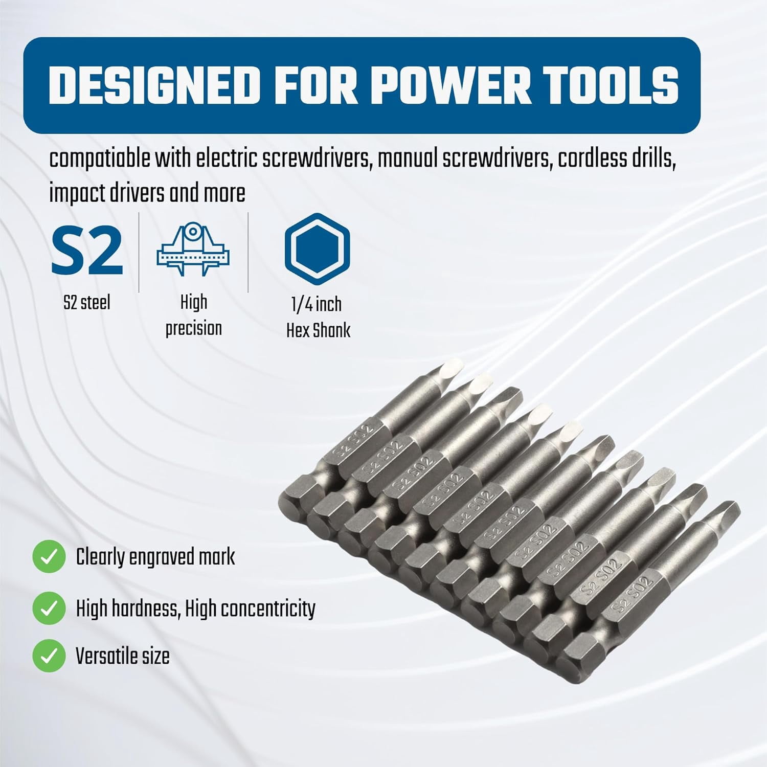 QIHE-Square Head SQ2 Screwdriver Bit Set 10PCS 1/4 Inch Hex Shank 2 ...