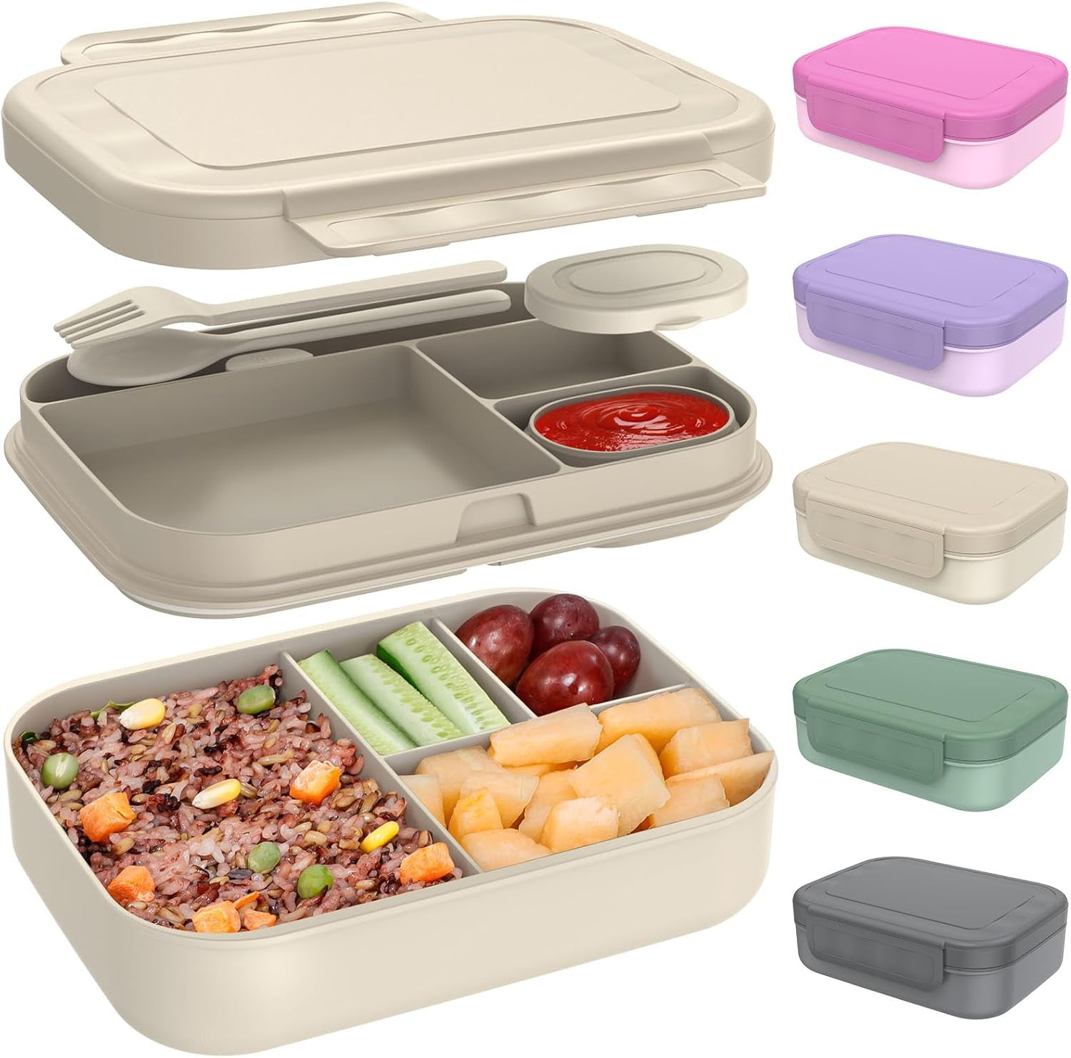 QIHE-Stackable Bento Lunch Box for Adult & Teens - Reinforced Leak ...