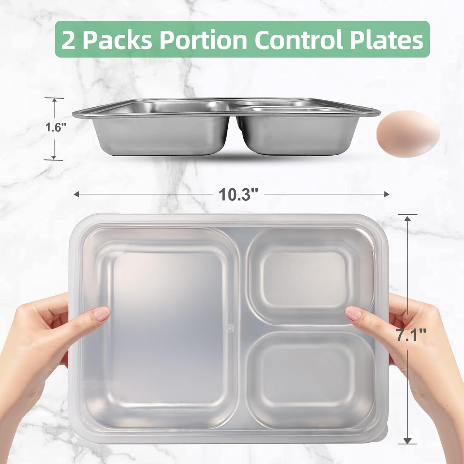QIHE-Stainless Steel Kids Plates (2 Packs), Portion Control Divided ...