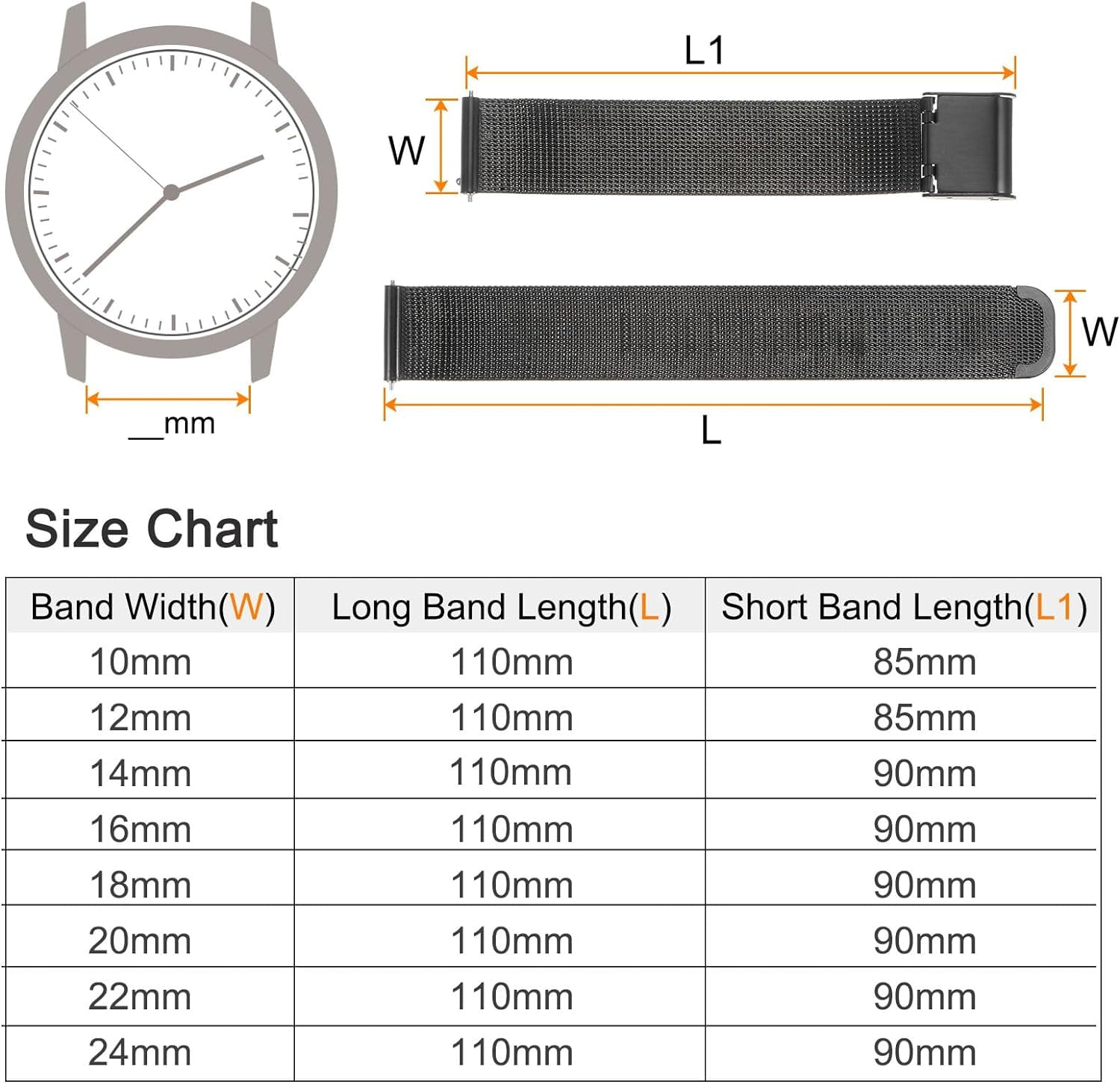 QIHE-Stainless Steel Mesh Watch Band Quick Release Adjustable Metal ...