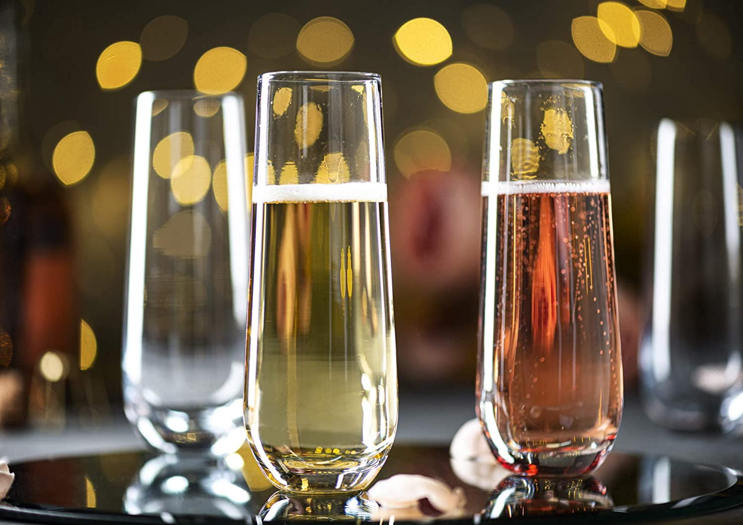 QIHE-Stemless Glass Champagne Flutes, Cocktail Cups for Rose, 9.4 oz ...