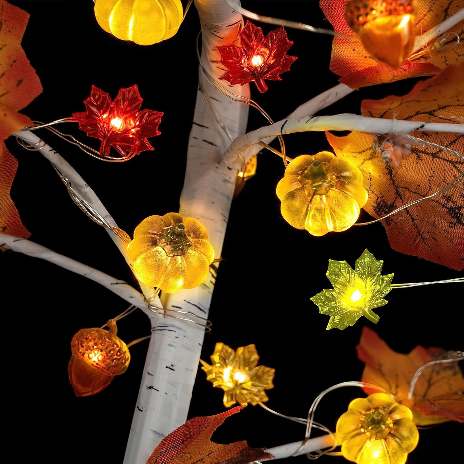 QIHE-Thanksgiving Lights 10FT 30 LED Fall Lights 3D Pumpkin Maple Leaf ...