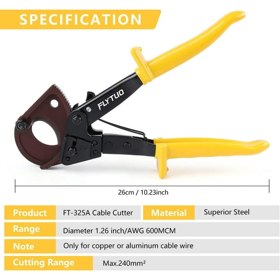 QIHE-Upgraded Blade Ratchet Cable Cutters Heavy Duty Tool for Aluminum ...