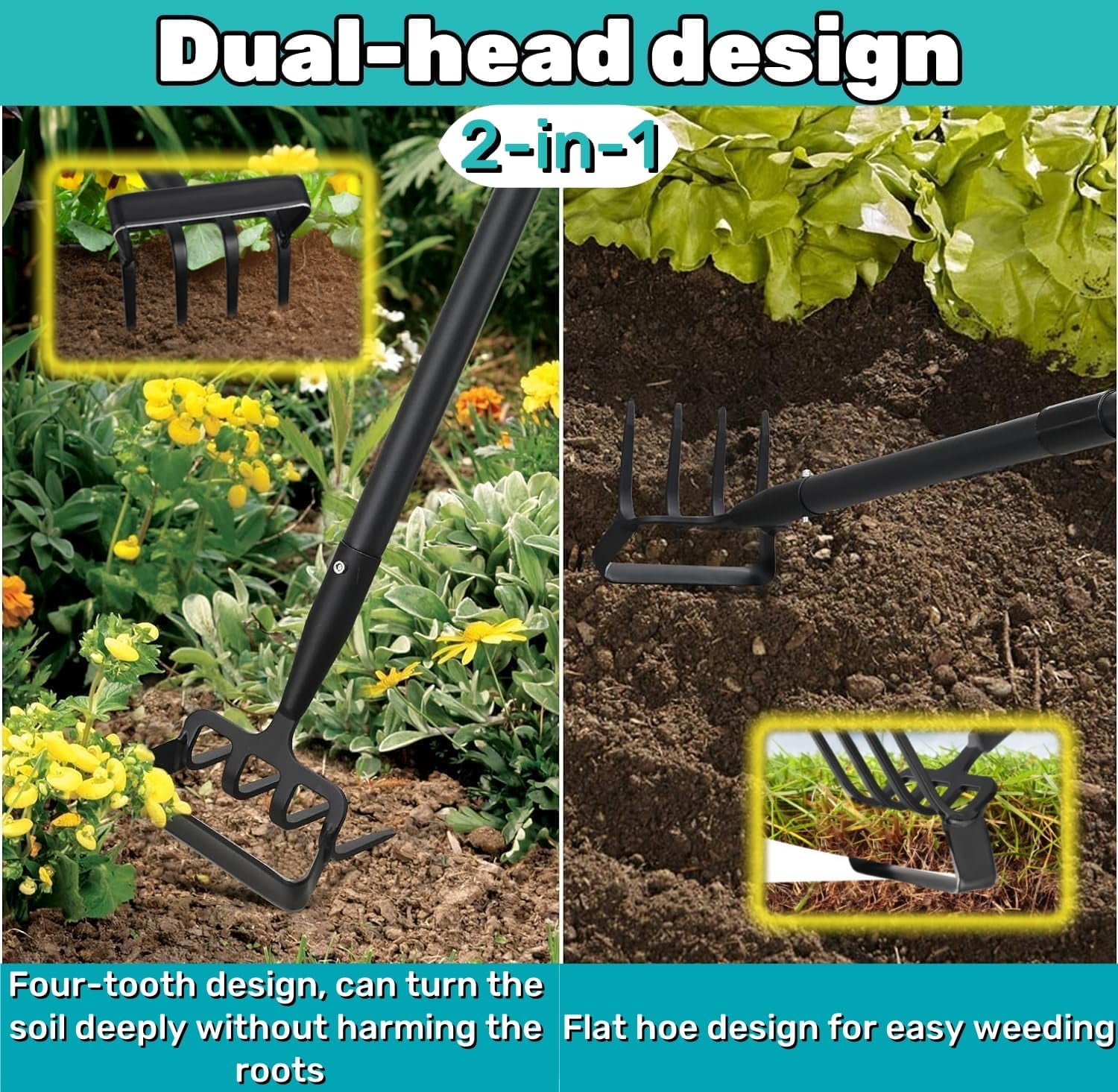 QIHE-Upgraded Hula Hoe and Garden Hoe, Stirrup Hoe with Adjustable ...