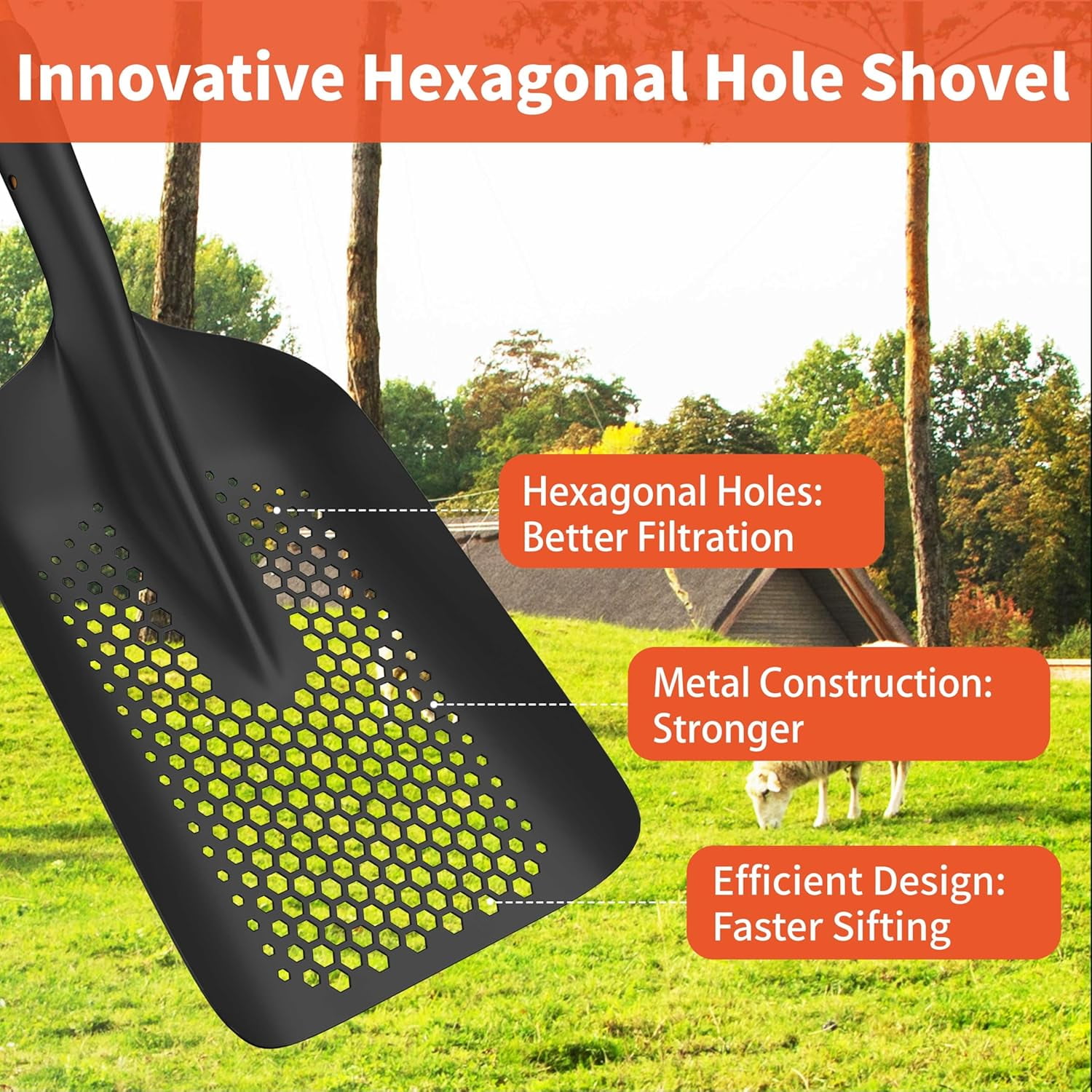 QIHE-Upgraded Poultry Sifting Scoop Shovel with Hexagonal Holes ...