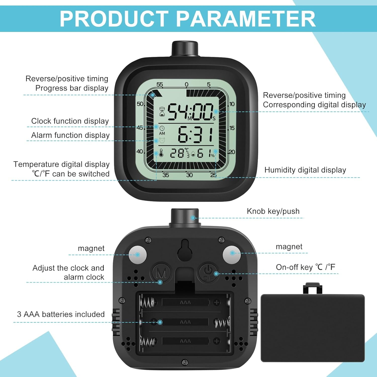 QIHE-Visual Timer for Kids with Alarm Clock Countdown Count-up 1-60 ...