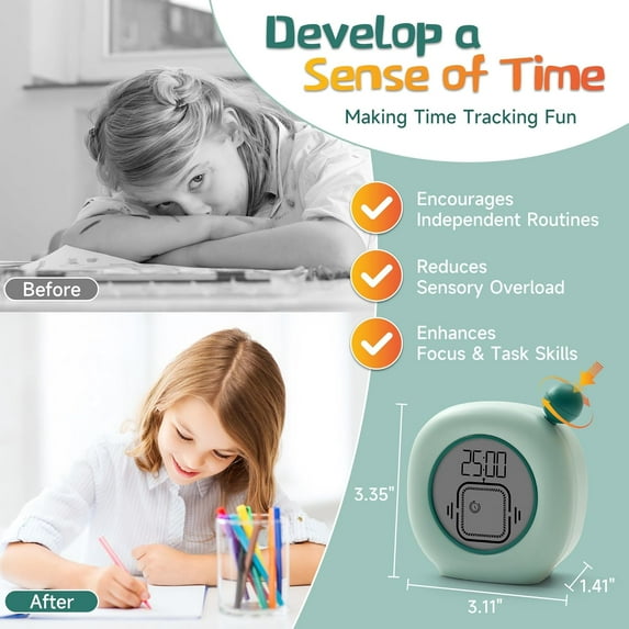 QIHE-Visual Timer with Clock and Alarm, Adjustable Desktop Timer for ...