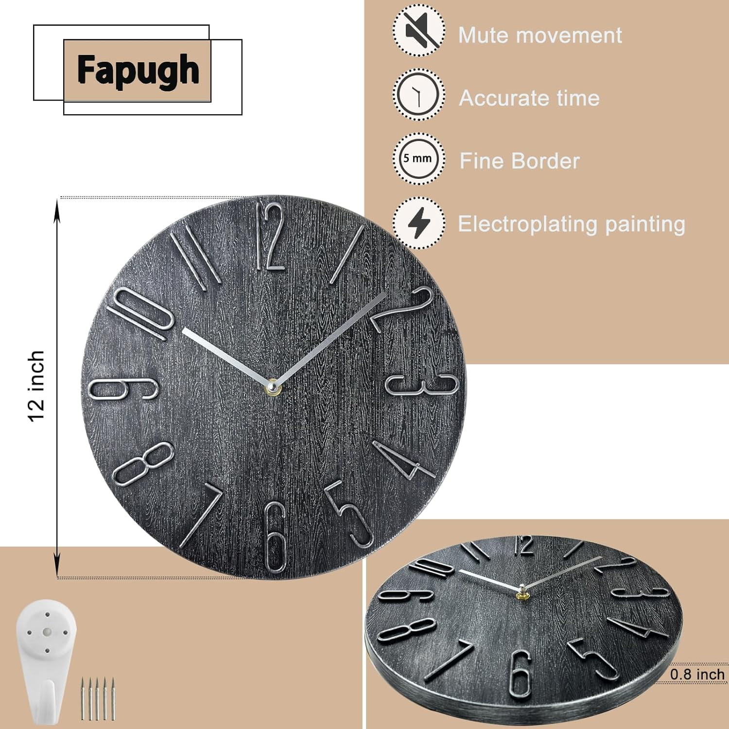 QIHE-Wall Clock, Silent Clock, Wall Clocks Battery Operated 12 inch ...