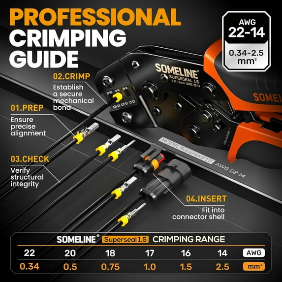 QIHE-Waterproof Automotive Electrical Connector Crimping Tool Kit 22–14 ...