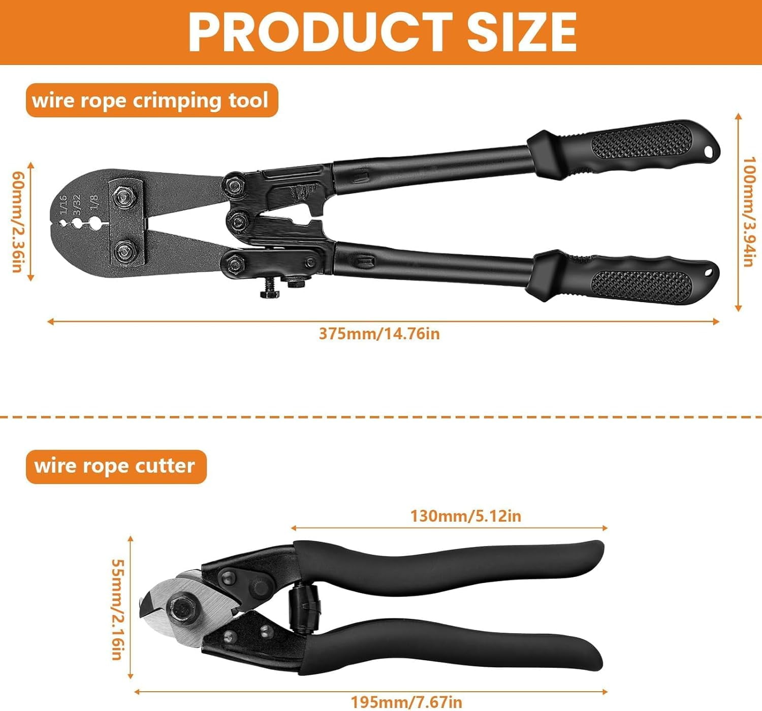 QIHE-Wire Rope Crimping Tool Kit, Include 14 inch Swaging Tool and Wire ...